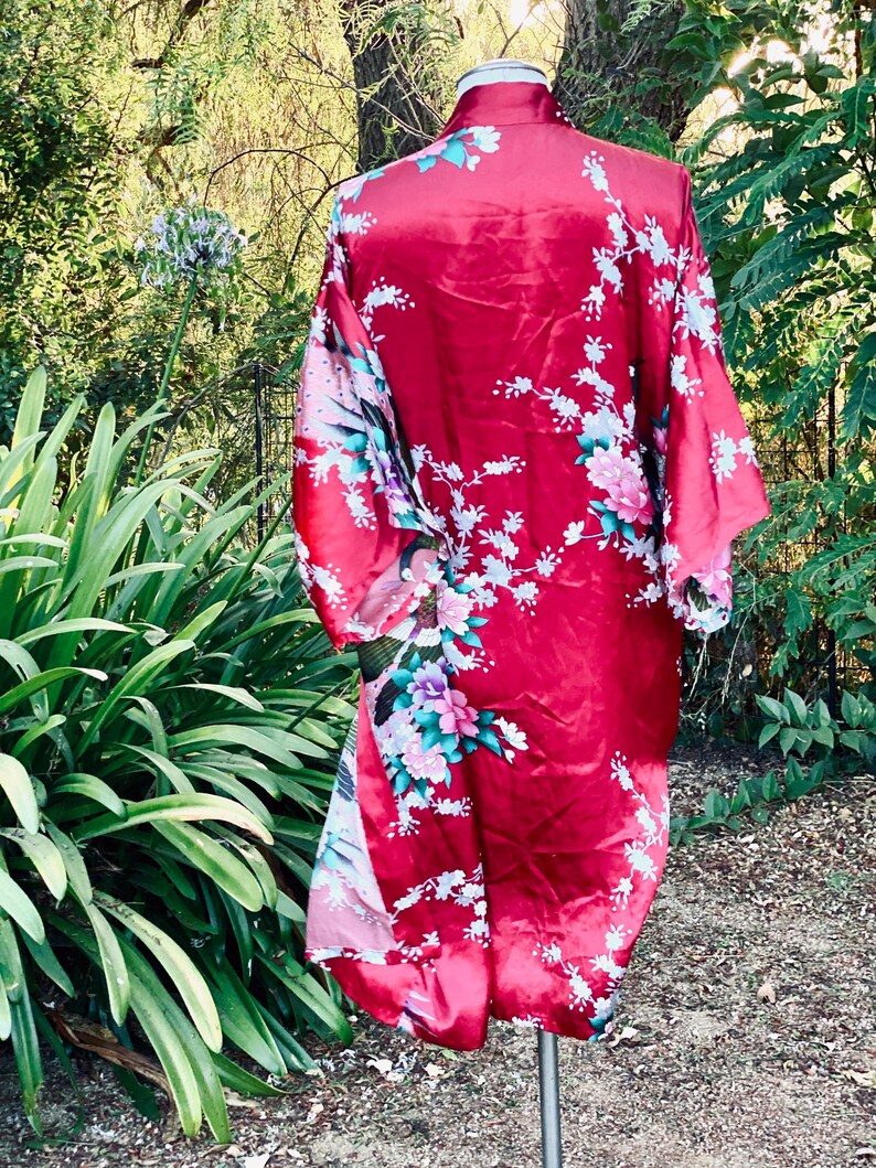 1990’s Red Floral Silky Kimono Robe - Etsy