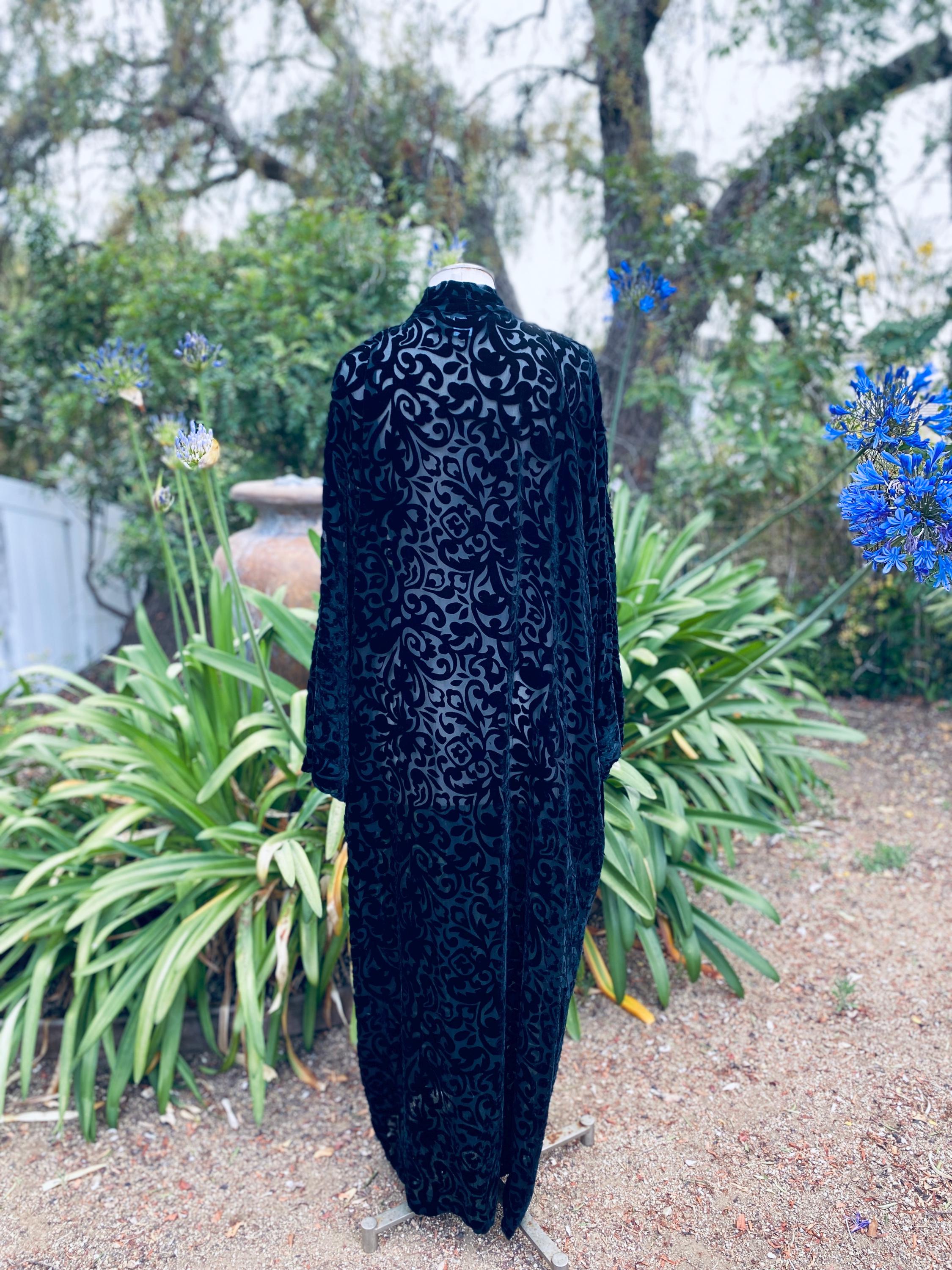 Black Burnout Velvet Luxurious Robe Duster Wrap by Lasoie Rayon and ...