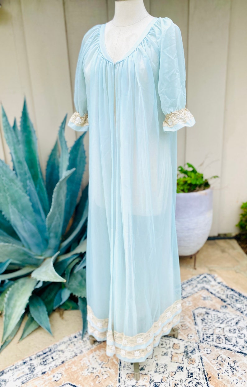 Barbara Eden Inspired Vintage Sheer Baby Blue Gown Robe Lace Accents ...