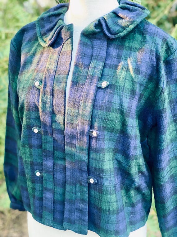 1960’s Rory West London Wool Plaid Open Cardigan Swea… - Gem