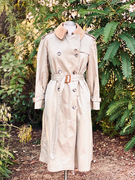 1970’s Evan Picone Beige Trench Coat with Double Coll… - Gem