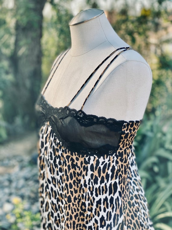Captivating Vintage Leopard Print Long Slip with Lace… - Gem
