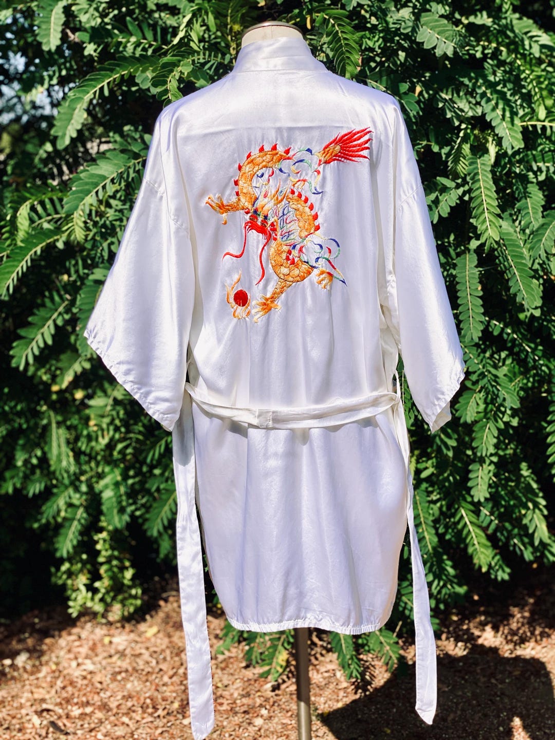 Vintage Dragon White Silk Robe - Etsy