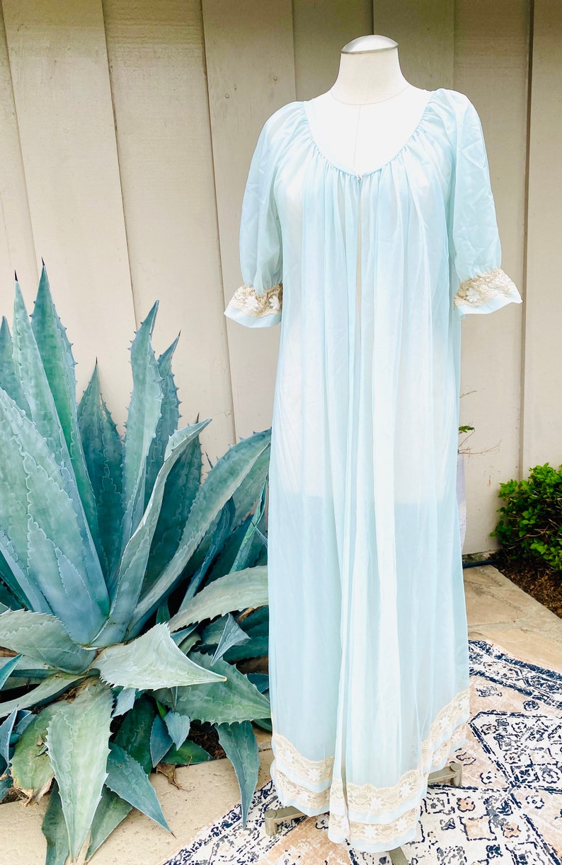 Barbara Eden Inspired Vintage Sheer Baby Blue Gown Robe Lace Accents ...