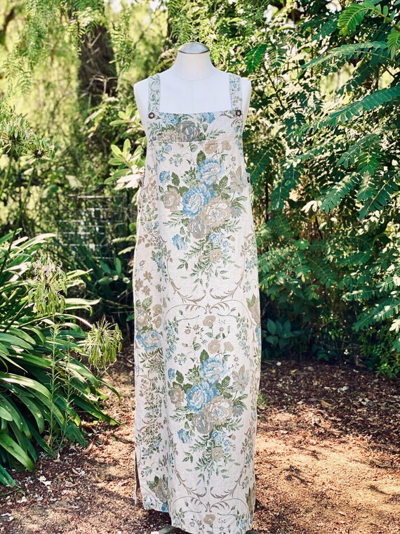 1980’s Cottage Core Floral Linen Maxi Dress - Gem