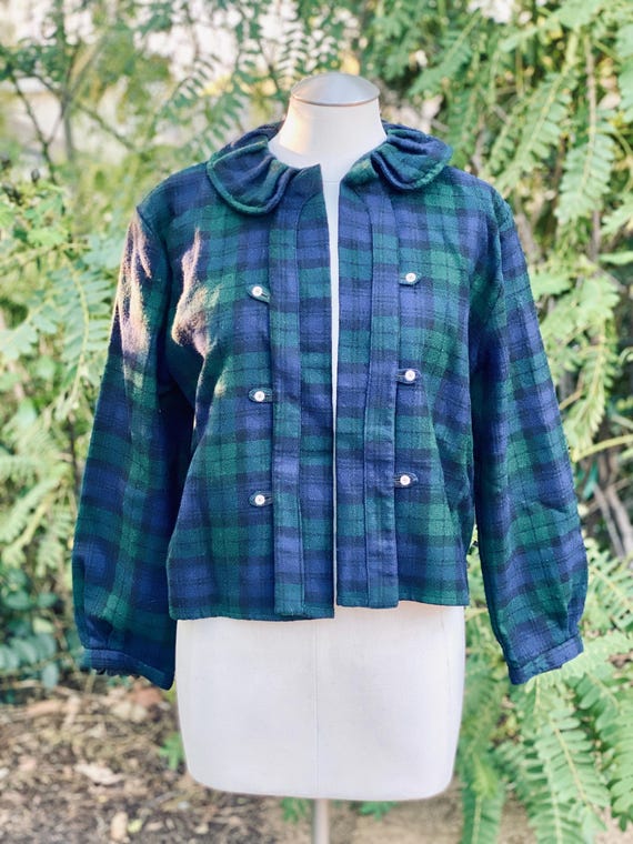 1960’s Rory West London Wool Plaid Open Cardigan Swea… - Gem