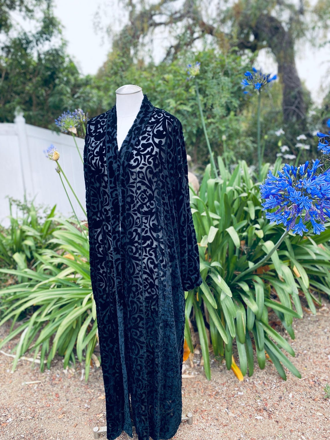 Black Burnout Velvet Luxurious Robe Duster Wrap by Lasoie Rayon and ...
