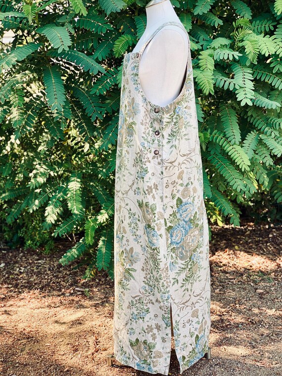 1980’s Cottage Core Floral Linen Maxi Dress - Gem