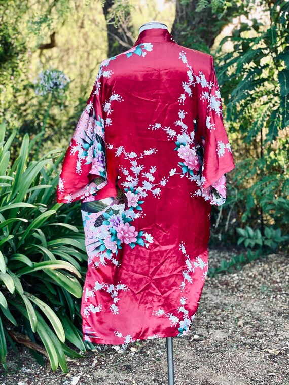 1990’s Red Floral Silky Kimono Robe - Gem
