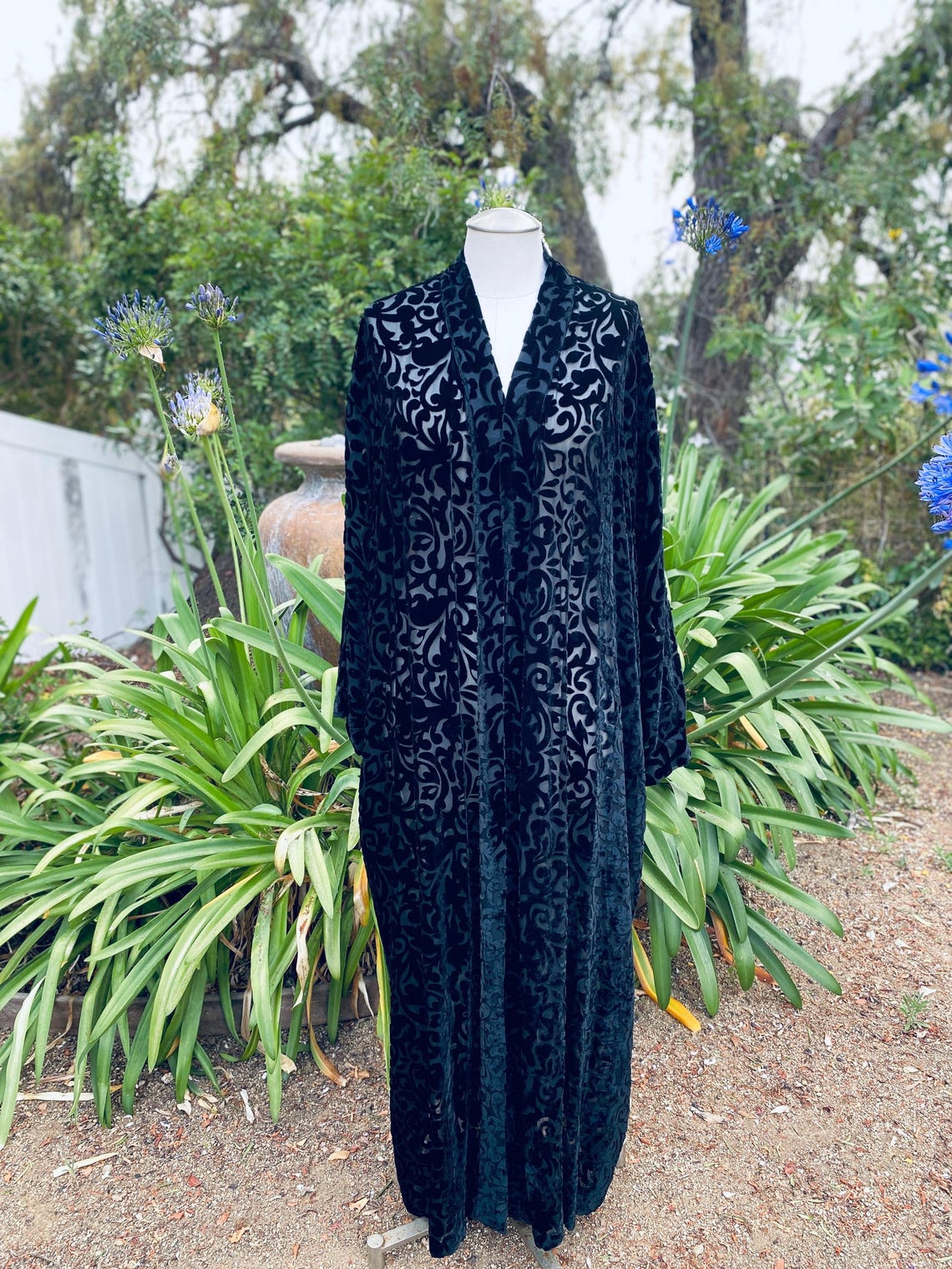 Black Burnout Velvet Luxurious Robe Duster Wrap by Lasoie Rayon and ...