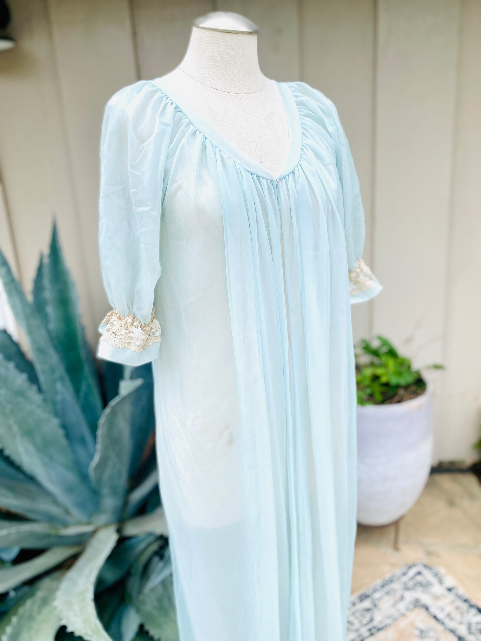 Barbara Eden Inspired Vintage Sheer Baby Blue Gown Robe - Lace Accents ...