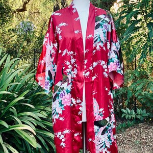 1990’s Red Floral Silky Kimono Robe - Etsy