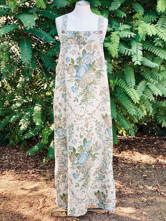 1980’s Cottage Core Floral Linen Maxi Dress - Gem