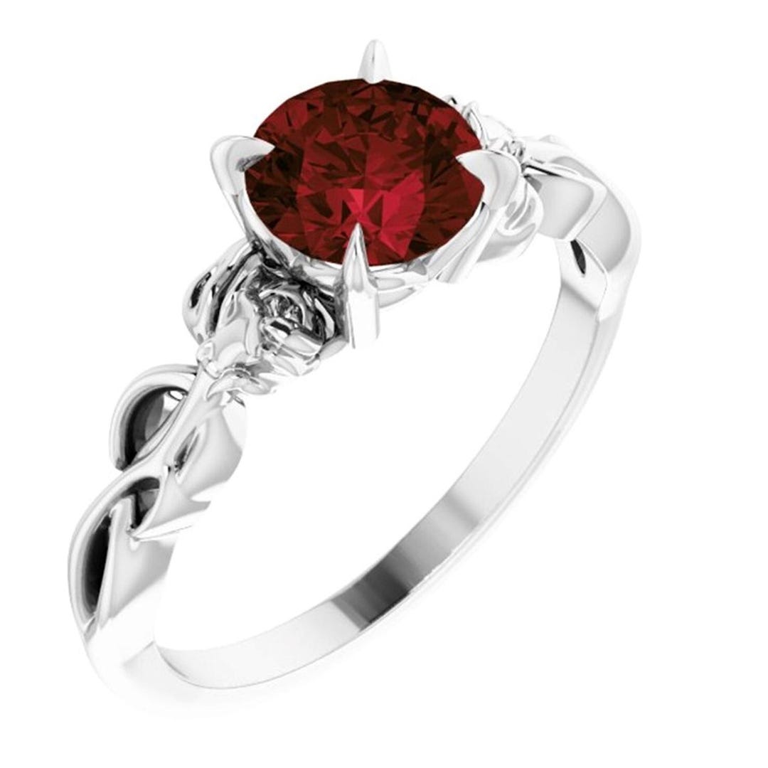 Roses Garnet Engagement Ring 10K Yellow Gold, Rose Red Garnet Ring ...