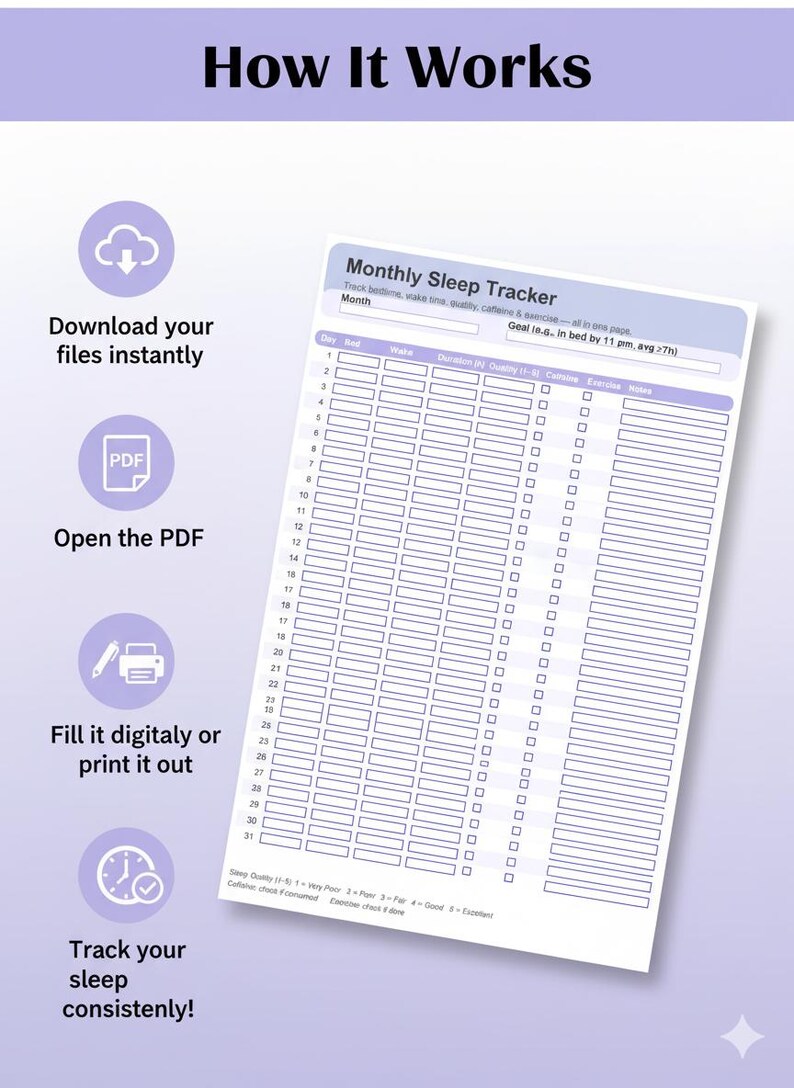 Editable Monthly Sleep Tracker Printable (A4, A5 & Letter) - Etsy