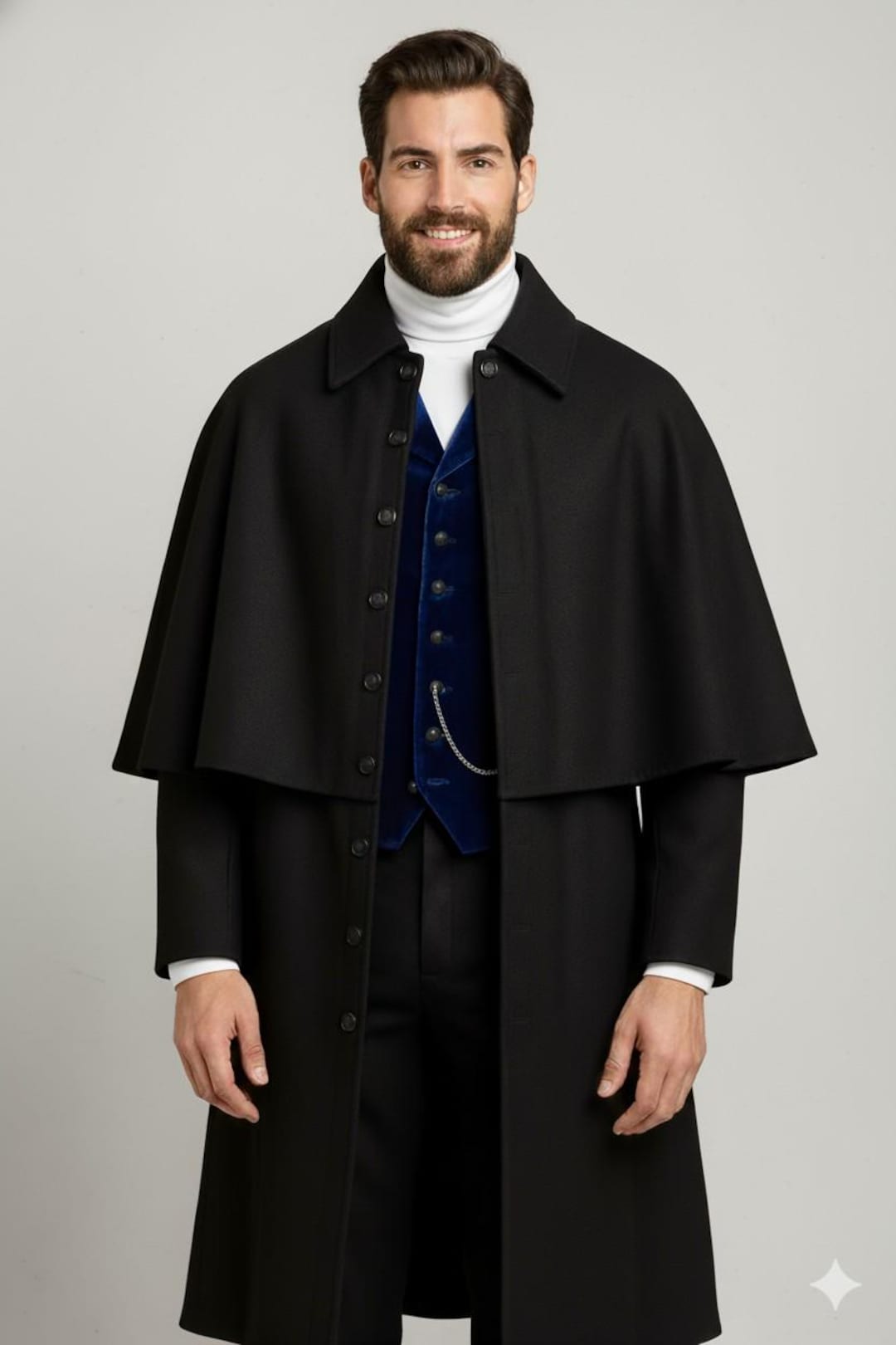 Men’s Victorian Black Wool Cape Coat, Gothic Cloak Overcoat, Vintage ...