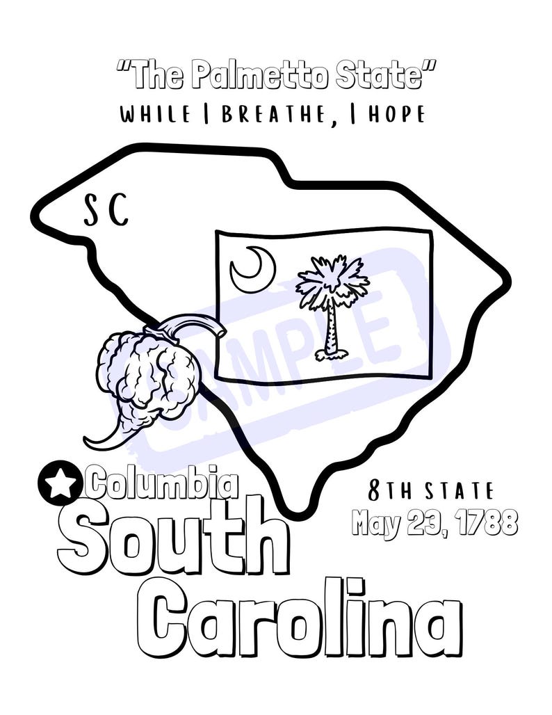 South Carolina Coloring Page - Etsy