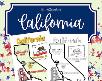 CALIFORNIA Coloring Page With State Facts - Printable United States of ...