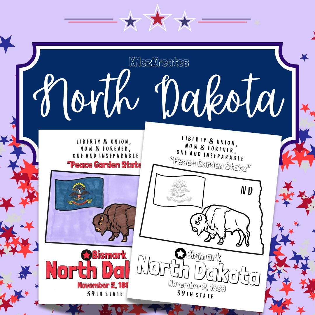 North Dakota State Facts Coloring Page - Etsy