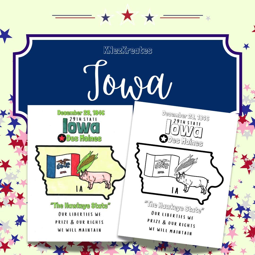 Iowa State Facts Coloring Page - Etsy Australia