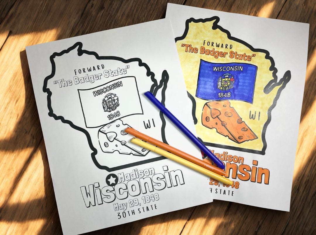 Wisconsin Coloring Page - Etsy