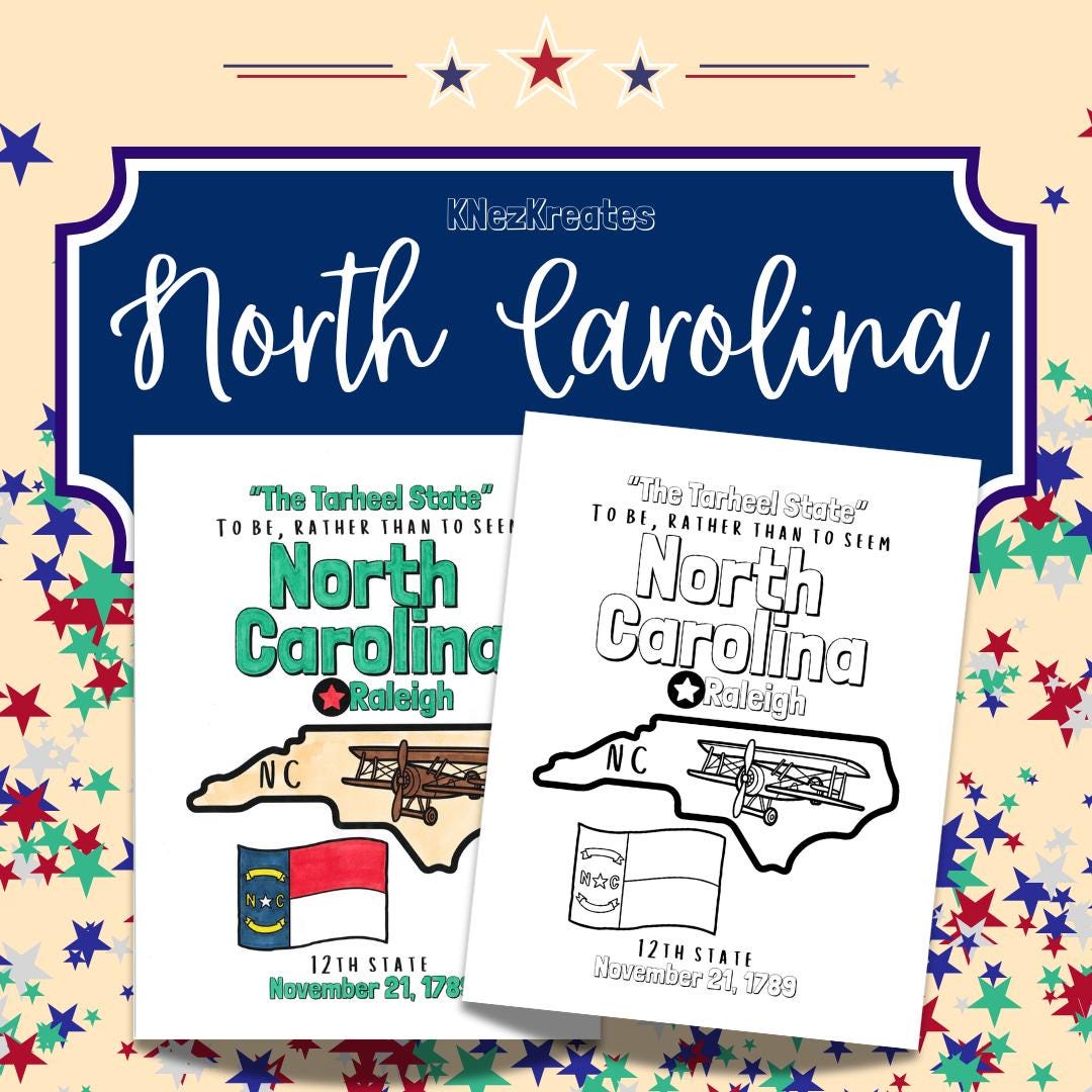 North Carolina State Facts Coloring Page - Etsy Canada