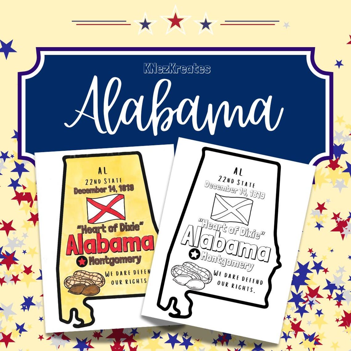 Alabama State Facts Coloring Page - Etsy