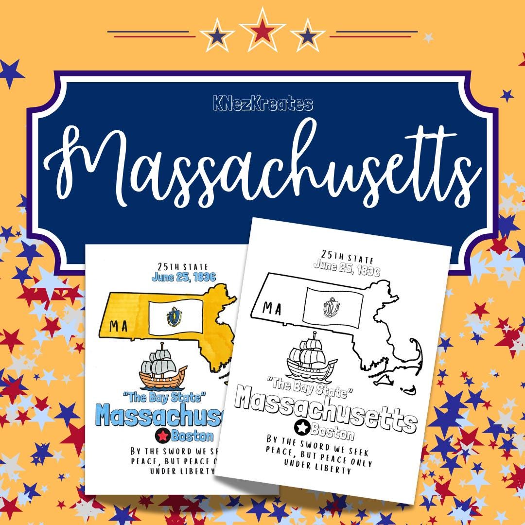 Massachusetts State Facts Coloring Page - Etsy