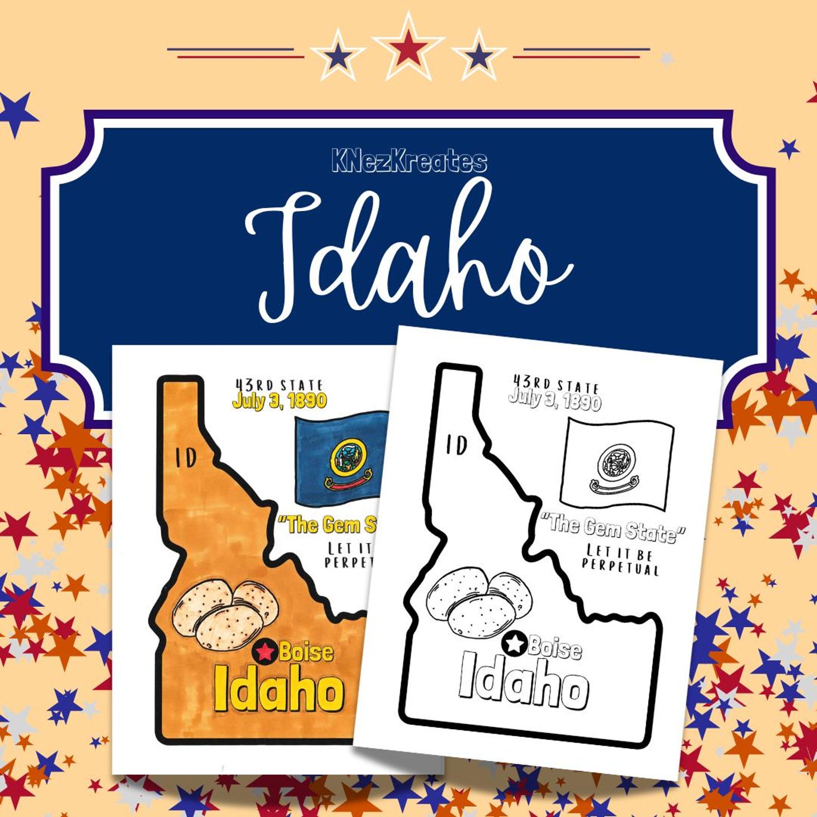 Idaho State Facts Coloring Page - Etsy