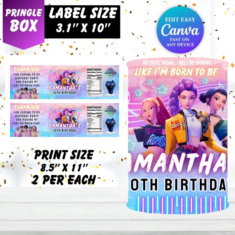 Pringle Label Kpop Demon Hunter Party Favor Label Kpop Anime Theme ...