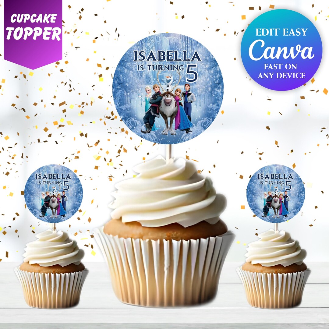 Cup Cake Topper Elsa Birthday Label Frozen Party Girl 5th Birthday ...