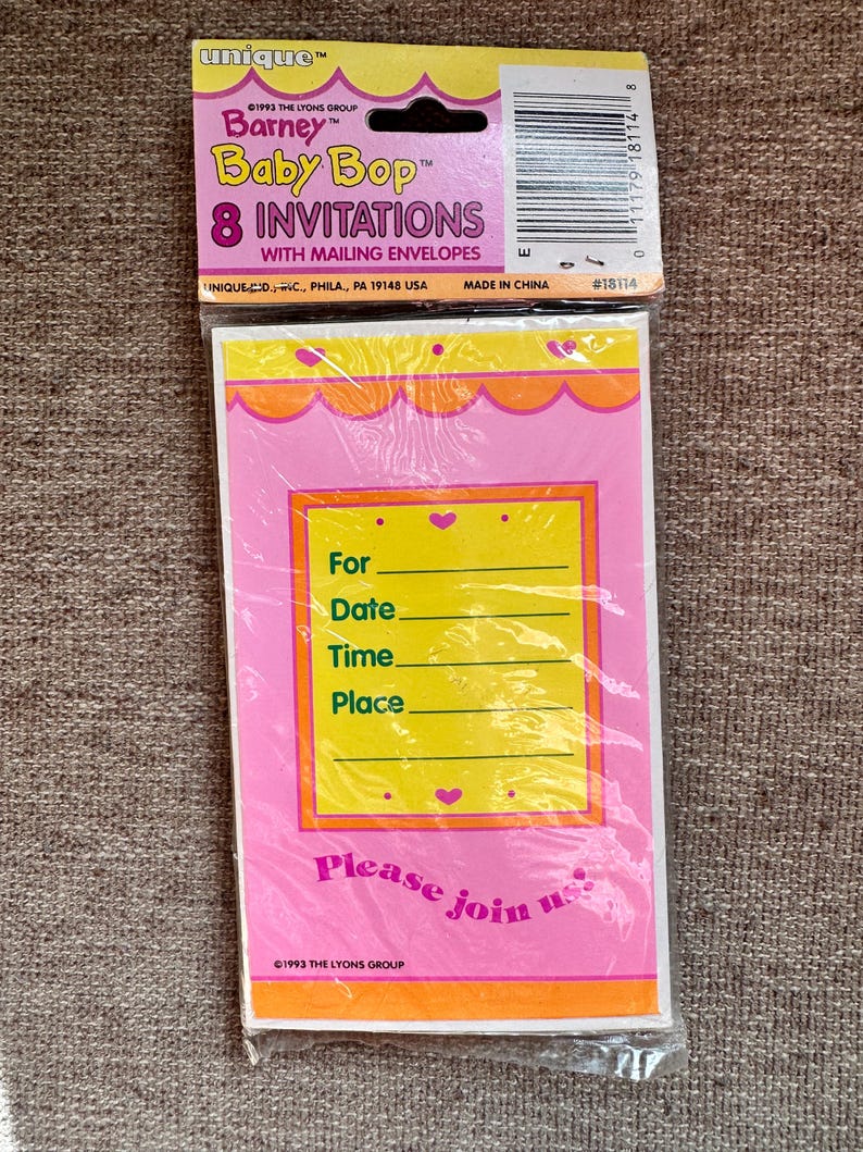 Vintage 1993 Barney Baby Bop Birthday Party Invitation Pack of 8. - Etsy