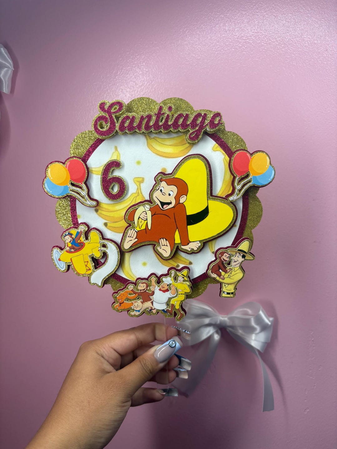 Curious George Cake Topper With Removable Acrylic Stick - Etsy