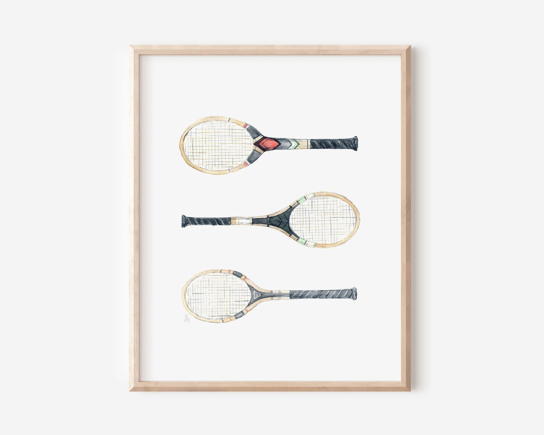 Vintage Tennis Racquet Print, Tennis Racket Print, Wall Art, Watercolor ...