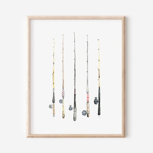 Fishing Rod Print, Fly Fishing Art Print, Wall Art, Vintage-inspired ...