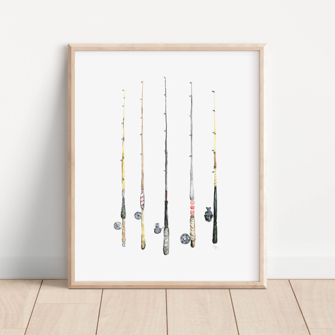 Fishing Rod Print, Fly Fishing Art Print, Wall Art, Vintage-inspired ...