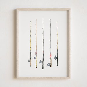 Fishing Rod Print, Fly Fishing Art Print, Wall Art, Vintage-inspired ...