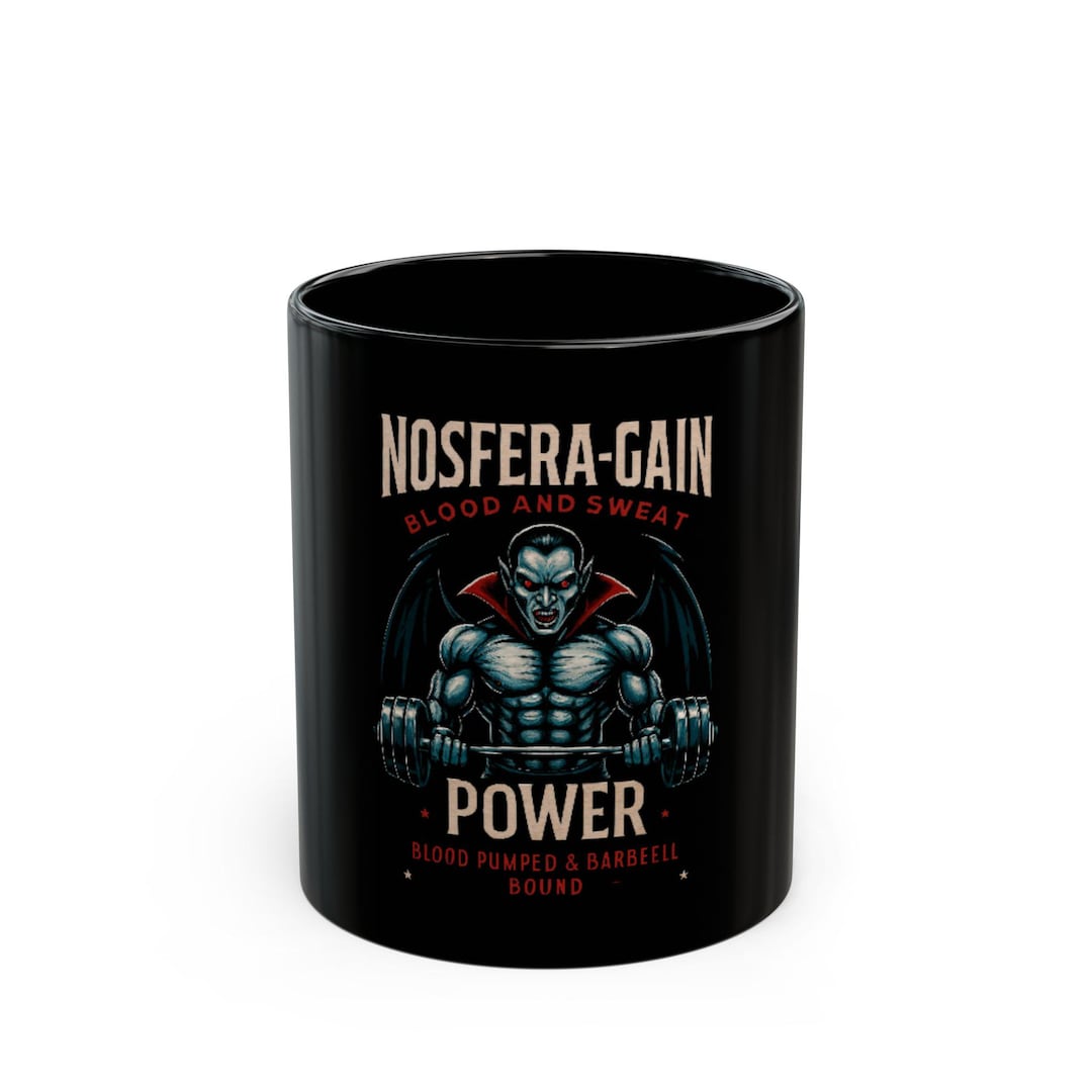Nosfera-gain Vampire Bodybuilder Power Mug | Gym Vampire Design - Etsy