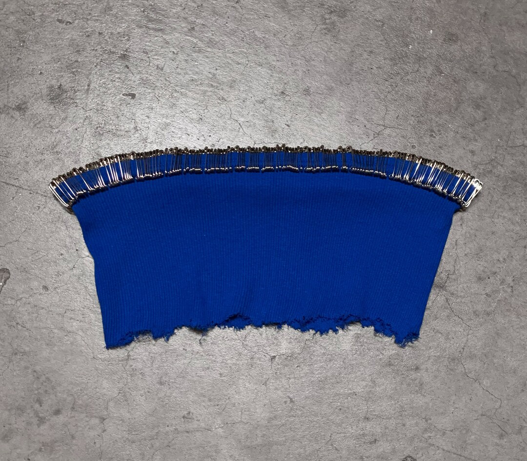 PUNK ROCK Lies Safety Pin Cut off Underboob Crop Tube Top Tank in Blue ...