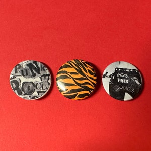 PUNK ROCK Metal Pinback Buttons Set Pins | Orange Zebra, T Rex, Rolling ...