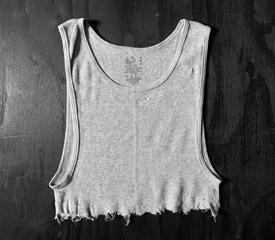 PUNK Rock Lies Gray Ribbed Distressed Cut off Underboob Crop Tank Top ...