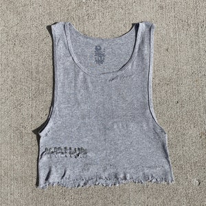 PUNK ROCK Lies Gray Distressed Safety Pin Cut off Crop Tank Top Ribbed ...