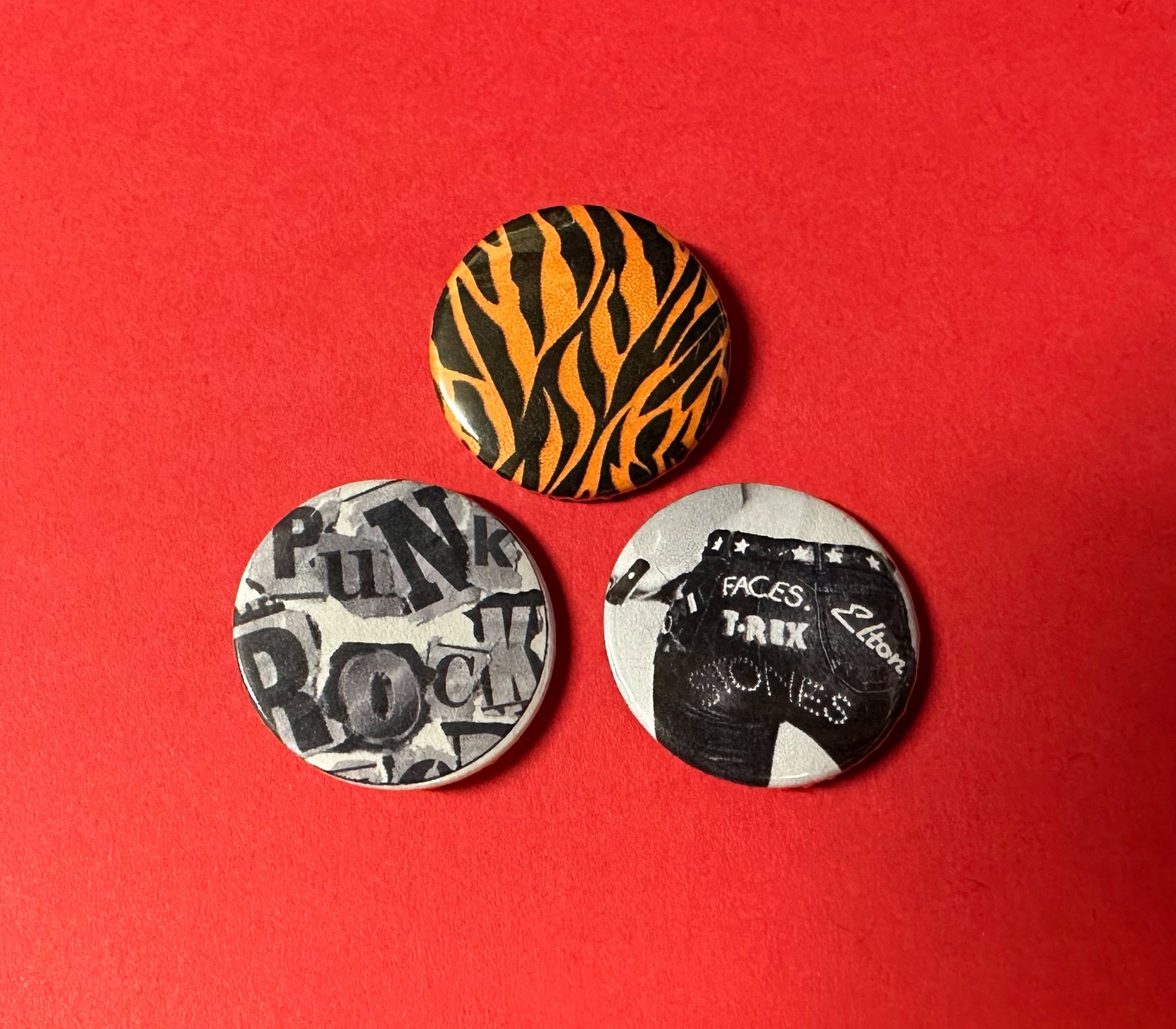 PUNK ROCK Metal Pinback Buttons Set Pins | Orange Zebra, T Rex, Rolling ...