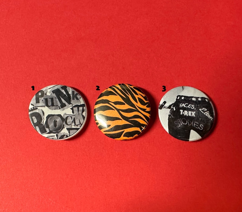 PUNK ROCK Metal Pinback Buttons Set Pins | Orange Zebra, T Rex, Rolling ...