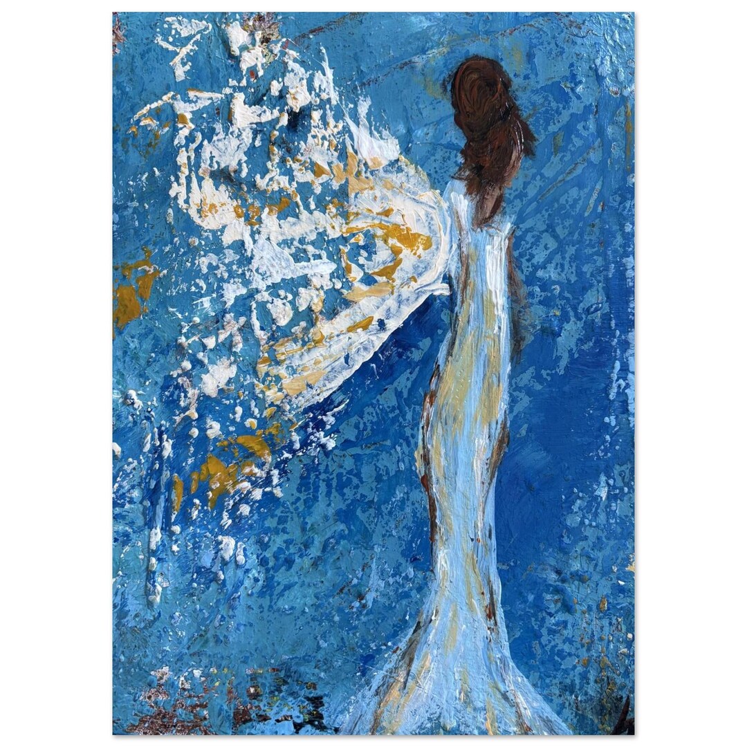 Angel Acrylic Painting Fine Art Print- “sapphire Skies”- Angel Figure ...