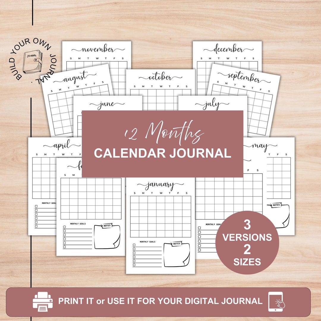 12 Month Calendar Pages | A4, A5 Size | Printable + Digital ...
