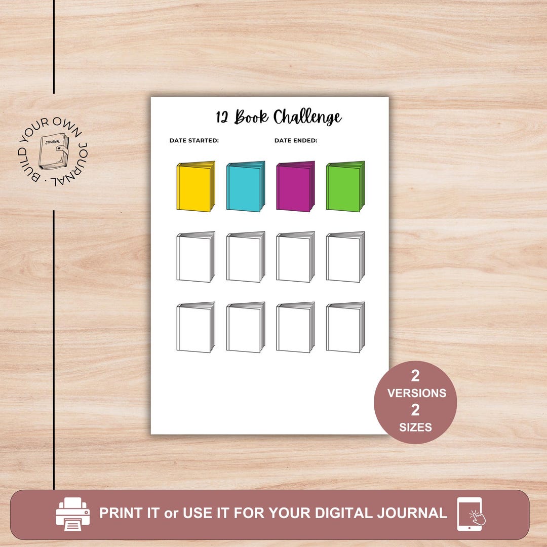 12 Book Reading Challenge | Printable Reading Log (digital Download) - Etsy