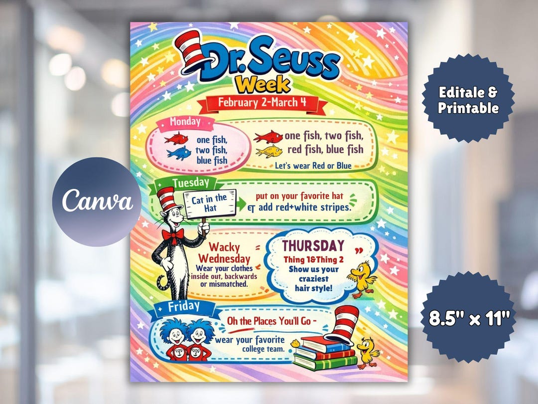 Dr. Seuss Vorlage, bearbeitbares Lesen in Amerika, Dr. Seuss Spirit ...