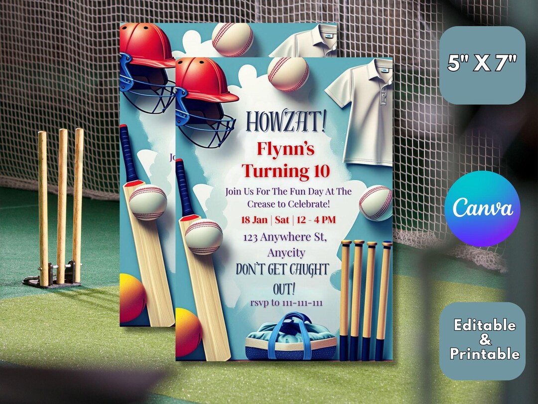 Cricket Birthday Invitation: Editable Sports Party Invite (digital ...