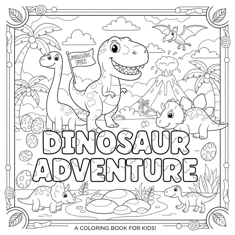 Dinosaur Coloring Book for Kids | 10 Fun Coloring Pages | Cute Dinosaur ...